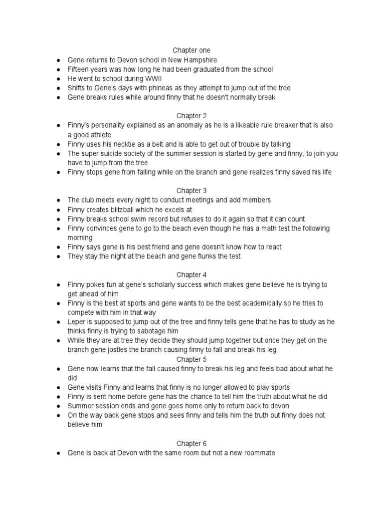 A Seperate Peace - Summary Chapters | PDF