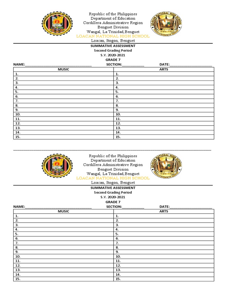 Answer Sheet For The Summative Sy 2020-2021 | PDF | Educational ...