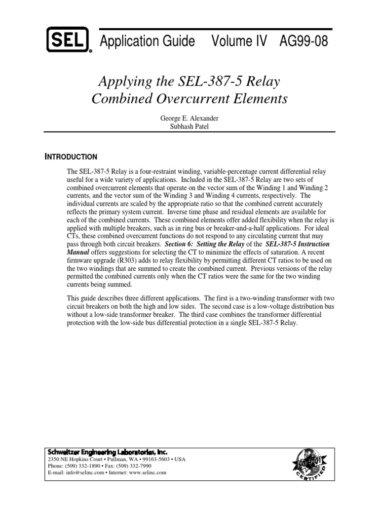 Applying The SEL-387-5 Relay Combined Overcurrent Elements: Application ...