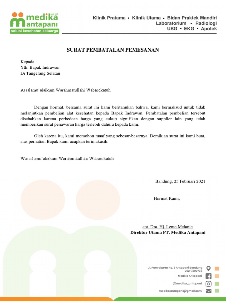 Surat Pembatalan Pembelian Alat Kesehatan | PDF | Kesehatan Holistik