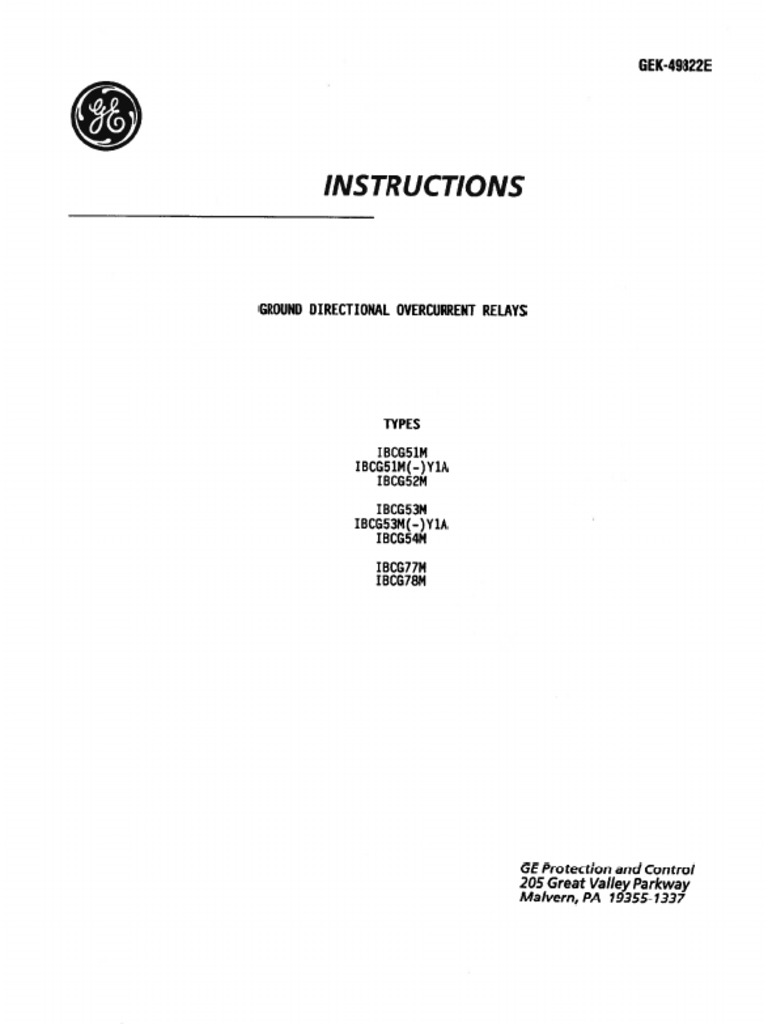 Instructions: Ground Directional Overcurrent Relays | PDF | Relay ...