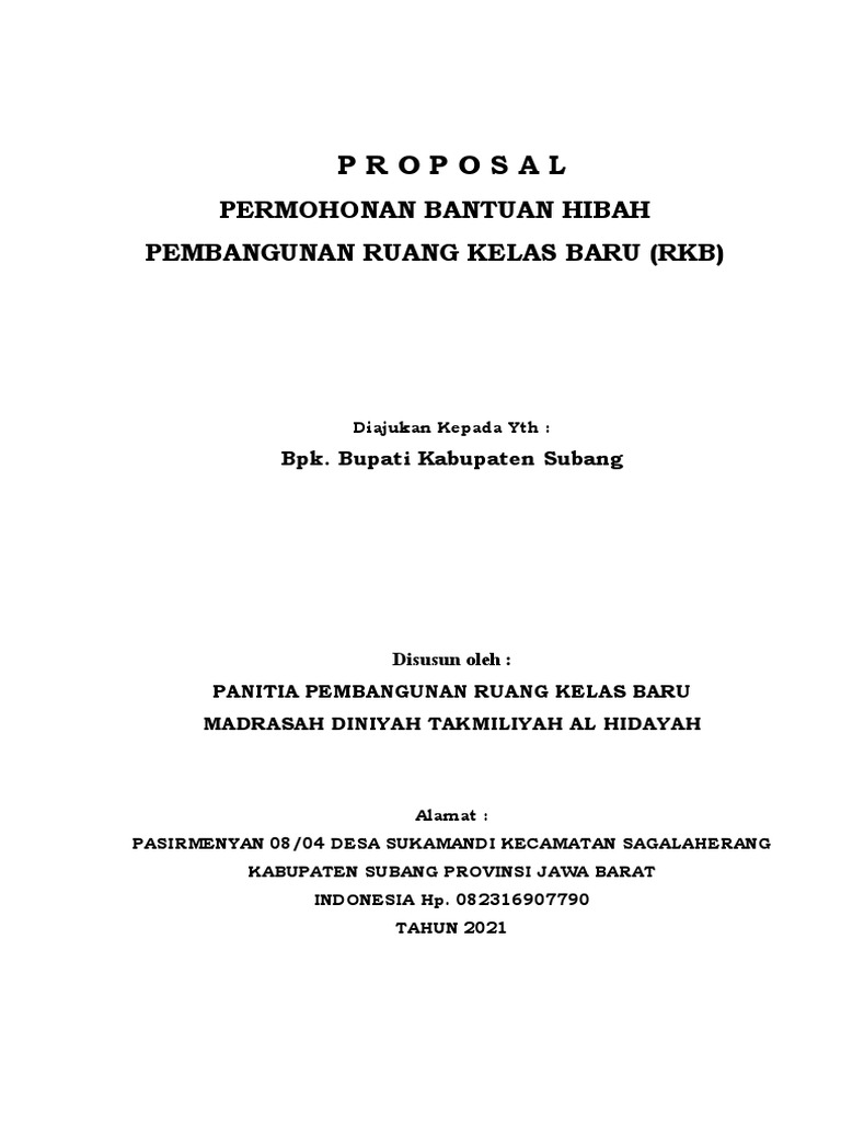 Proposal Pembangunan RKB MDT Al Hidayah Bupati 2021 | PDF | Karier & Perkembangan