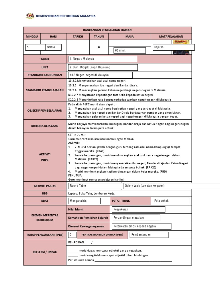 RPH M5 Sejarah T6 | PDF