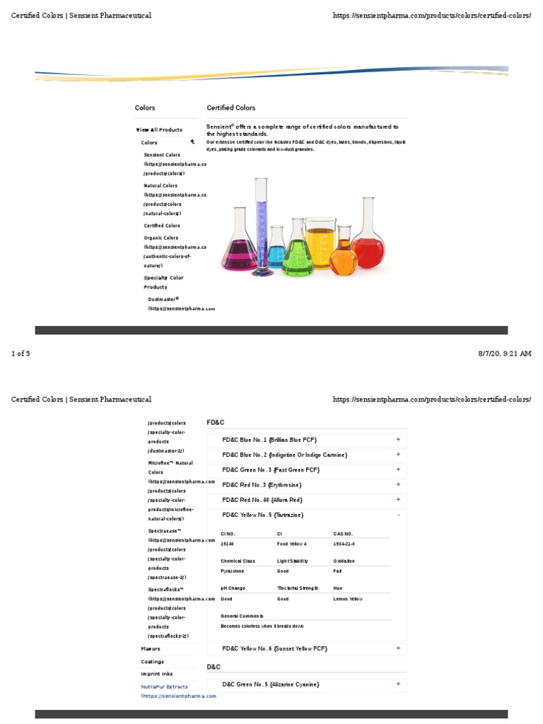 FDC No. 5 YELLOW SENSIENT | PDF | Chemical Substances | Chemical Compounds