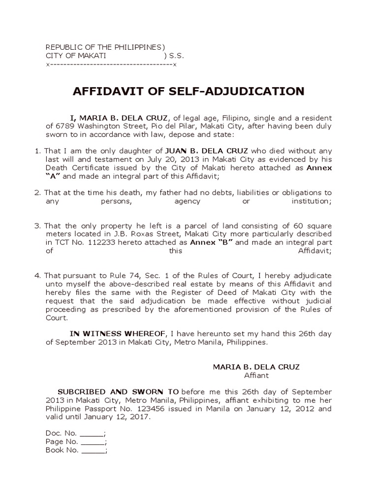 Affidavit of Self-Adjucation | PDF