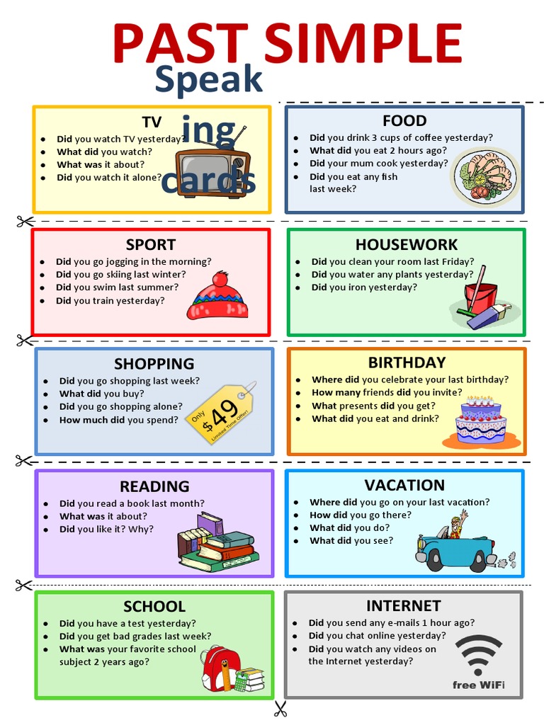 Past Simple Speaking Cards CLT Communicative Language Teaching ...
