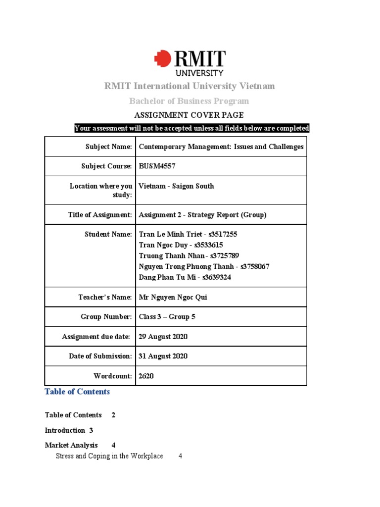RMIT Assignment Cover Page: Strategy Report | PDF | Employment ...