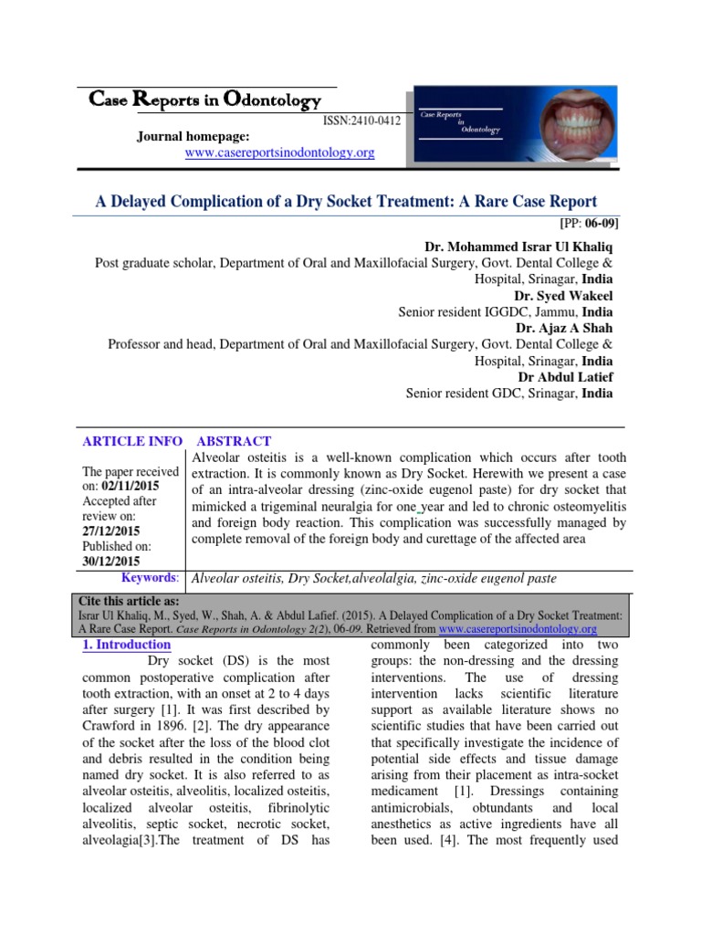 Rare Dry Socket Complication Case Report | PDF | Dentistry | Health Care