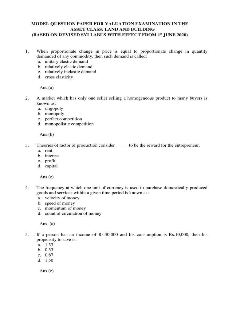 Land & Building Sample Paper | PDF | Real Estate Appraisal | Valuation ...