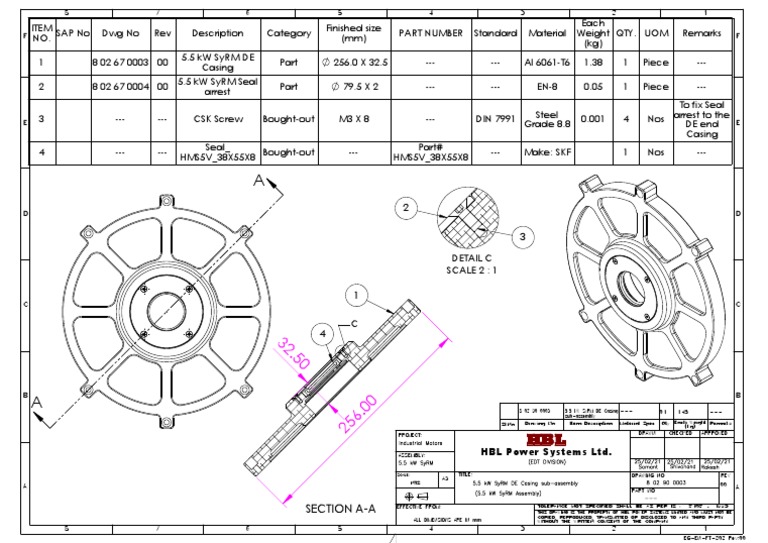 5.5 KW SyRM DE Casing Sub-Assembly - 8 02 90 0003 - R00 | PDF