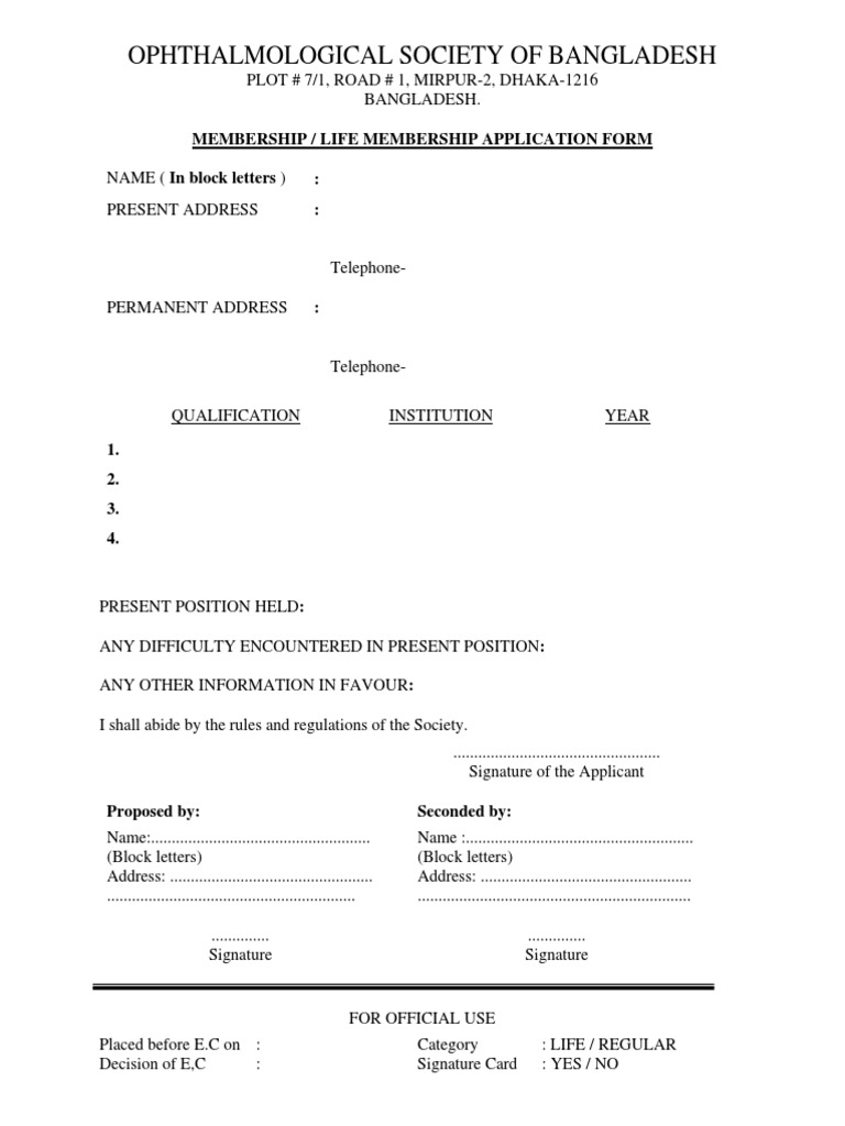 Ophthalmological Society of Bangladesh: Membership / Life Membership ...