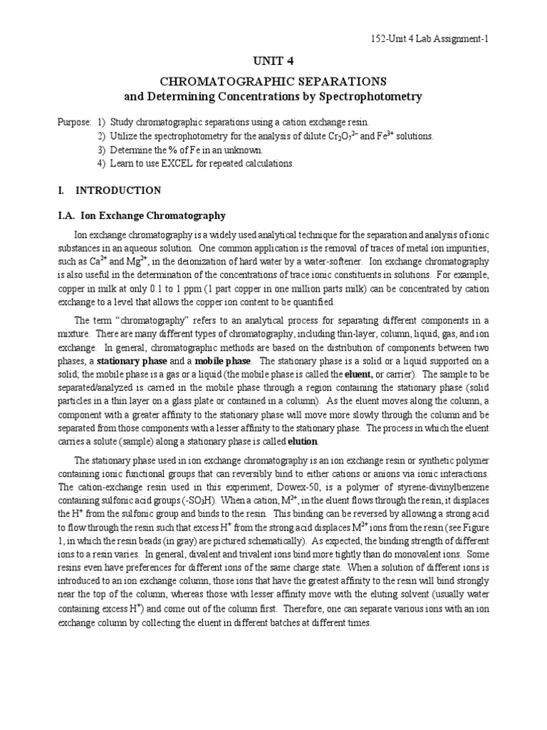 Unit 4 Lab Assignment Experimental Overview and Procedure | PDF | Elution | Chromatography