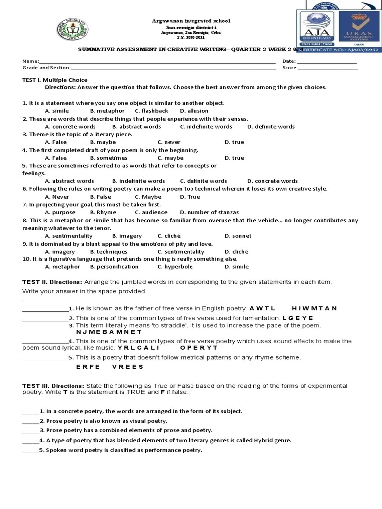 Creative Writing WEEK 3 & 4 | Download Free PDF | Poetry