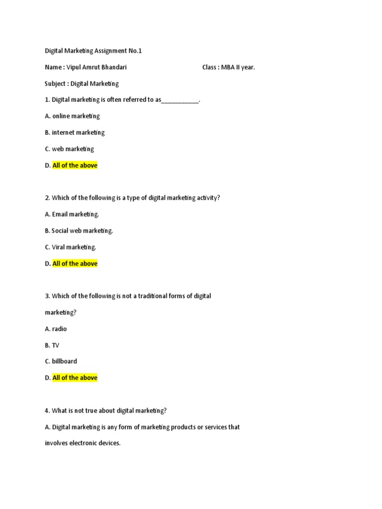 Digital Marketing MCQs and Answers | PDF