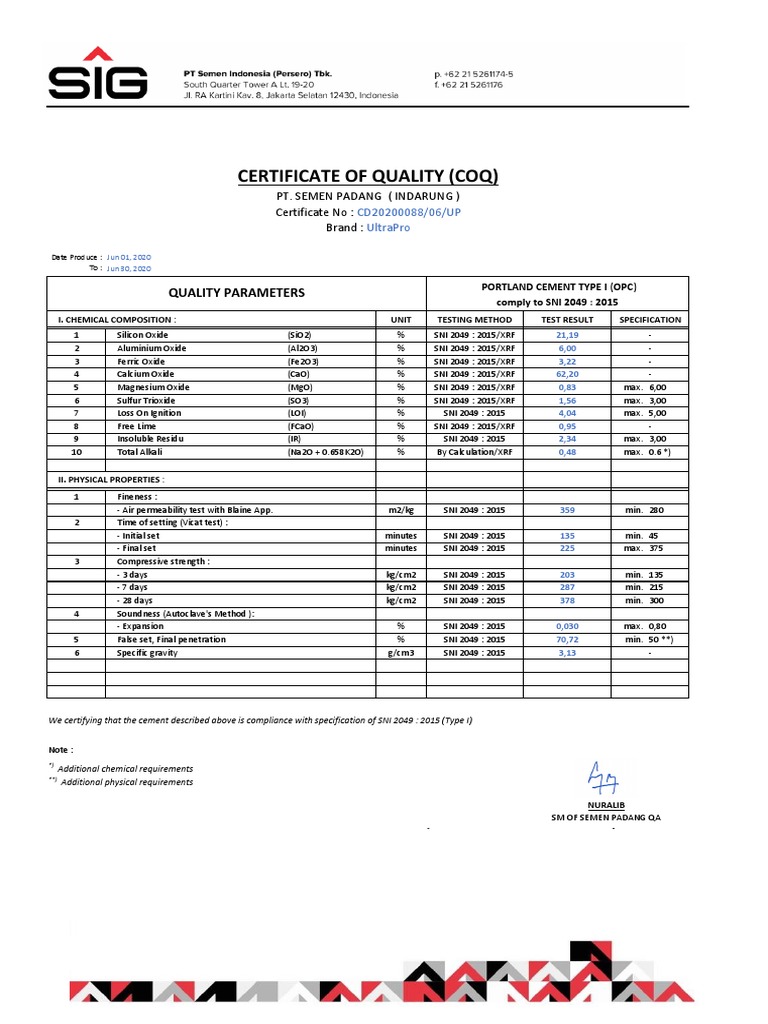Certificate of Quality (Coq) | PDF | Oxide | Industrial Processes