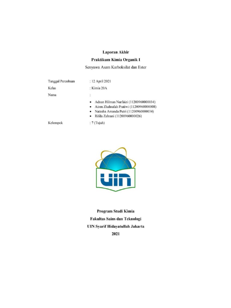 Laporan Akhir Praktikum Kimor I (Asam Karboksilat Dan Ester) Kel.7 | PDF