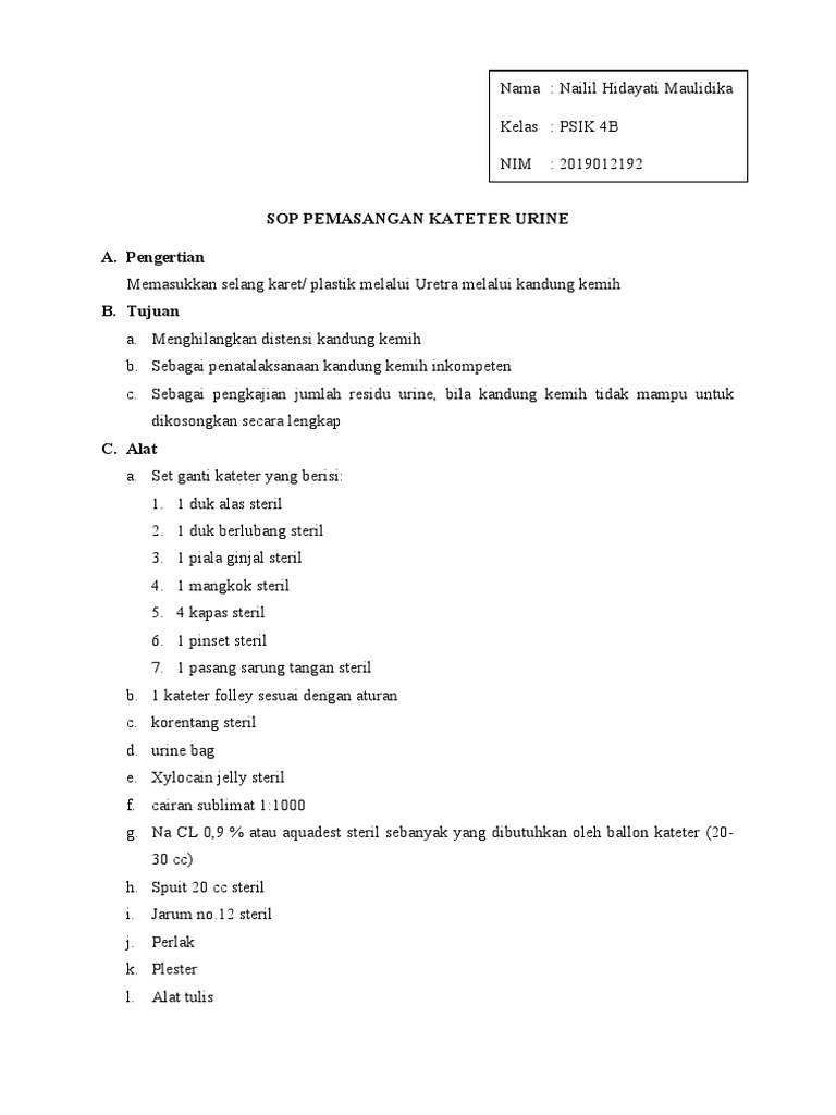 SOP Pemasangan dan Irigasi Kateter Urine | PDF