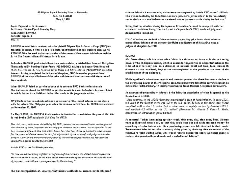 85 Filipino Pipe v. NAWASA | Download Free PDF | Lawsuit | Inflation