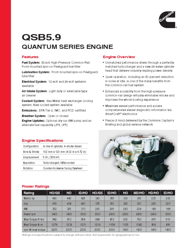 Cummins QSB 5.9 Sheet | PDF | Engines | Horsepower