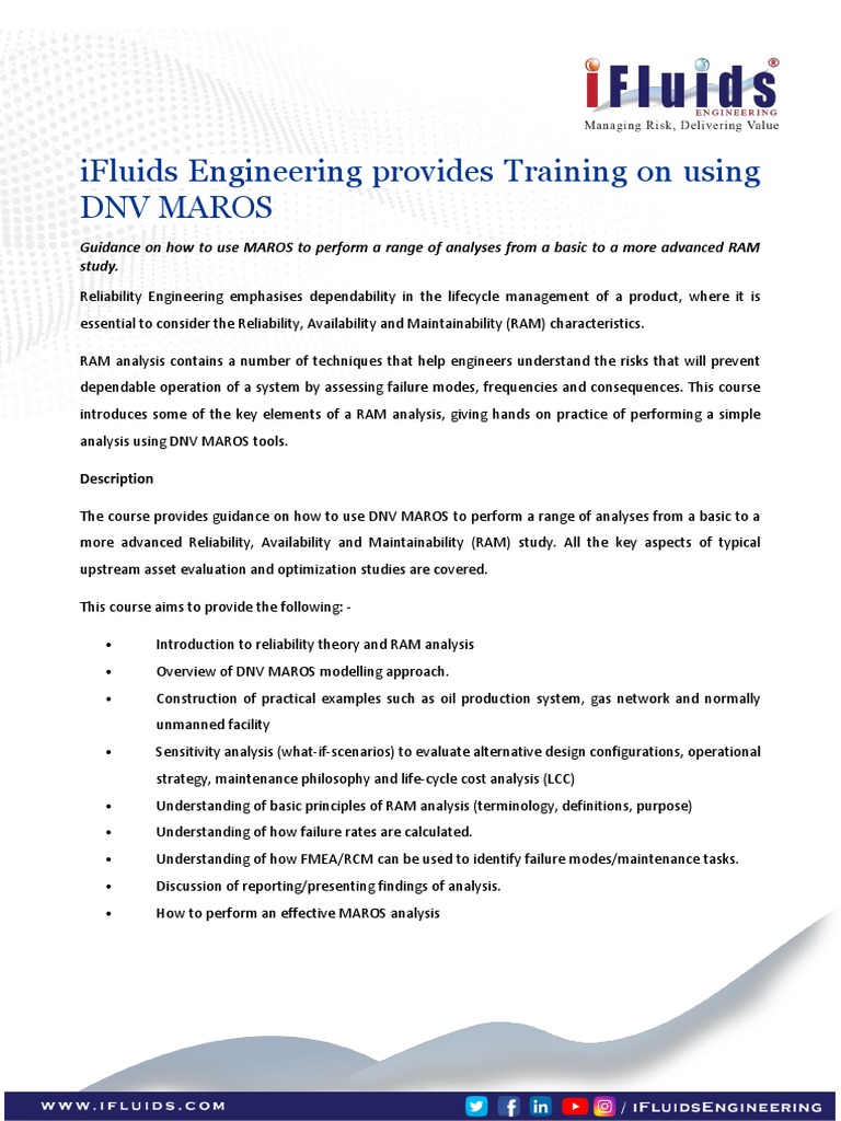 IFluids Engineering Provides Training On Using MAROS | PDF | Reliability Engineering | Analysis