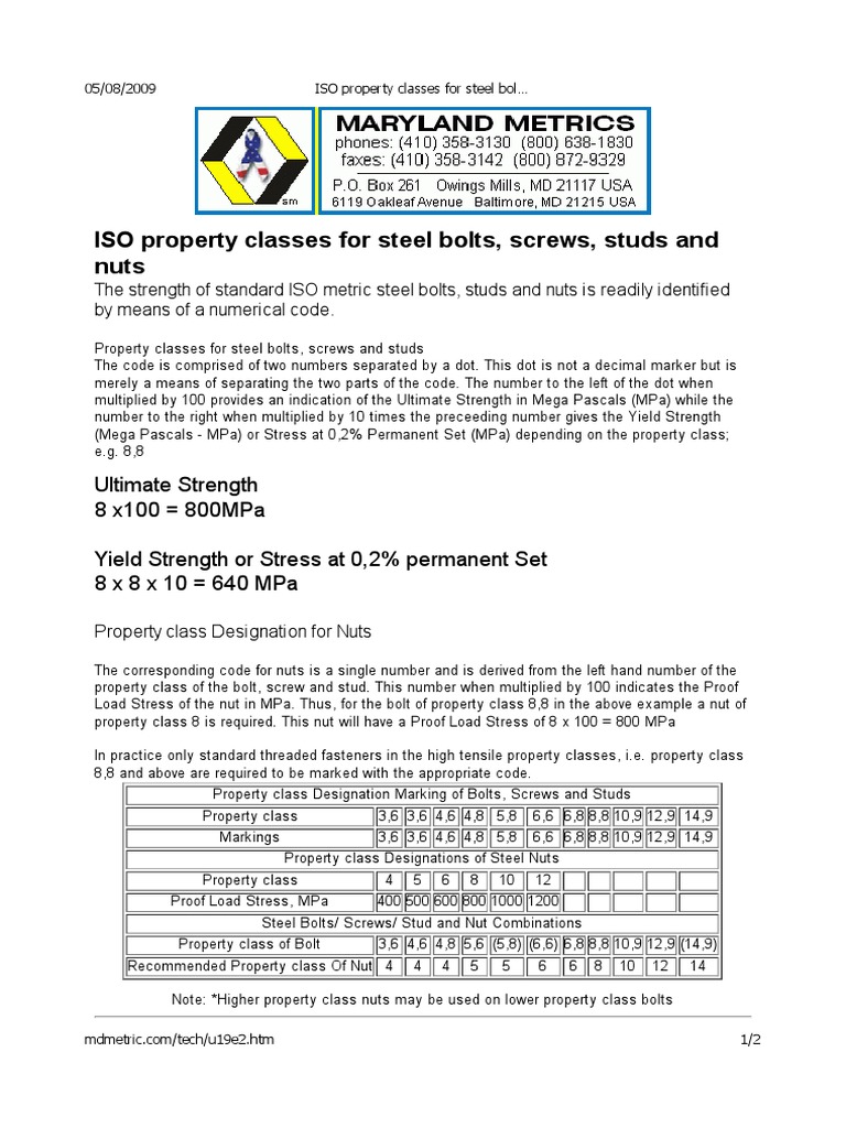 ISO Property Classes For Steel Bolts and Nuts | PDF | Nut (Hardware ...