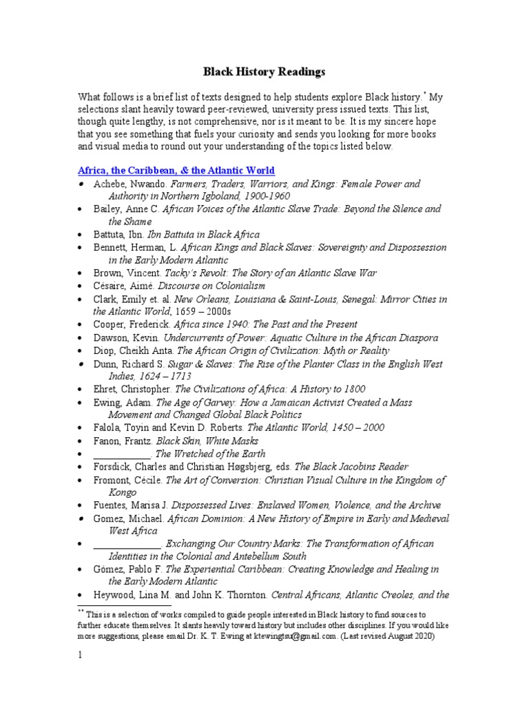 Black History Reading List | PDF | Atlantic Slave Trade | Black Power