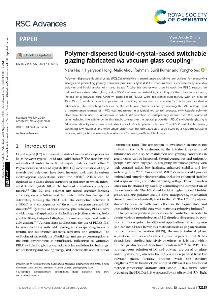 Article of PDLC | PDF | Liquid Crystal | Glasses