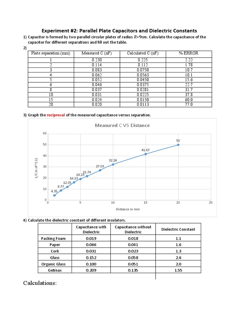 Experiment #2: Parallel Plate Capacitors and Dielectric Constants | PDF ...