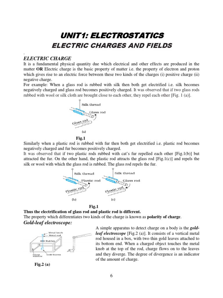 UNIT 1 Electrostatics | PDF | Electric Charge | Flux