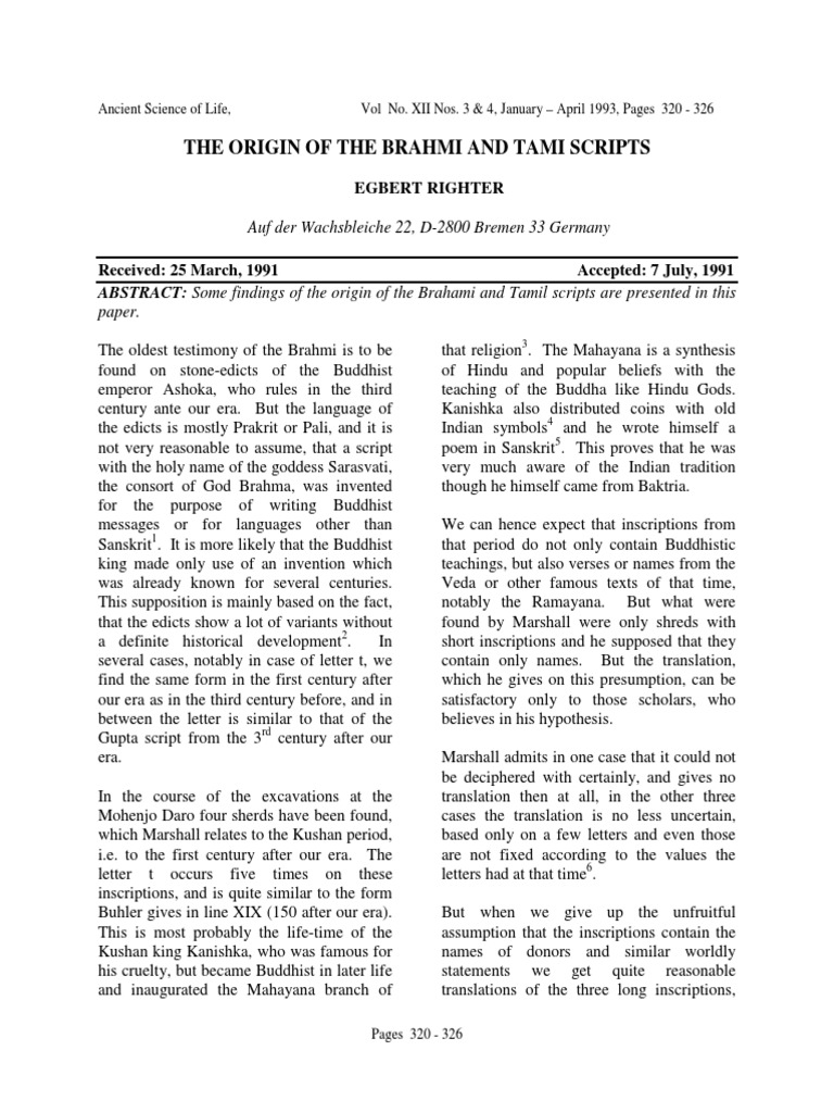 Ancient Science of Life Discovers Origins of Brahmi and Tamil Scripts ...