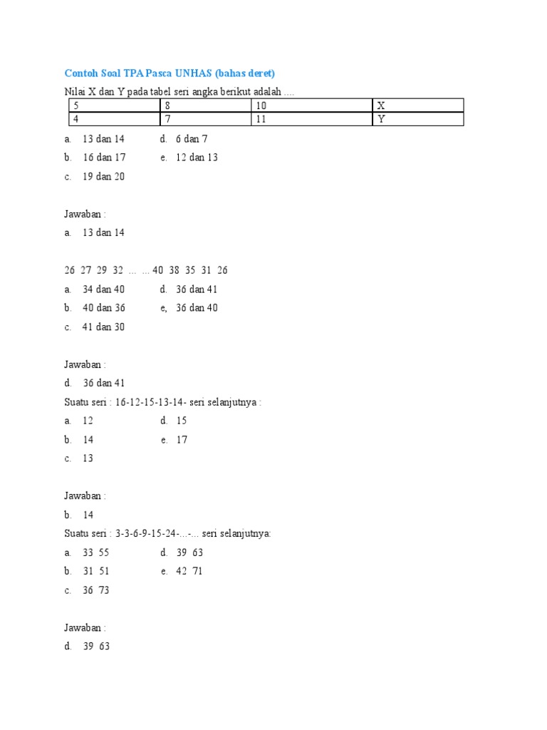 Contoh Soal TPA Pasca UNHAS | PDF