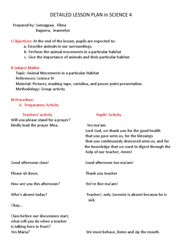Detailed Lesson Plan in Science 4: I.Objectives | PDF | Teachers | Science