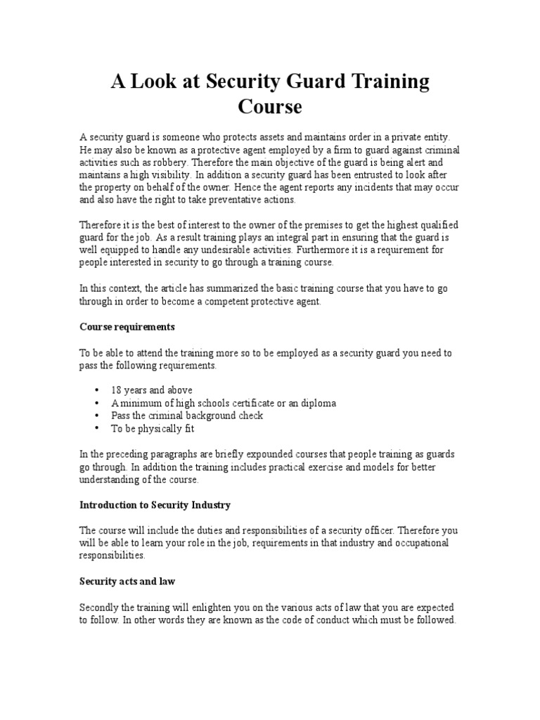 A Look at Security Guard Training Course | PDF | Security Guard | Safety