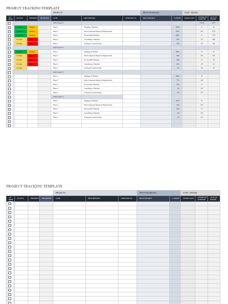 Project Tracking Template: Projects Deliverable (S) Cost / Hours | PDF ...