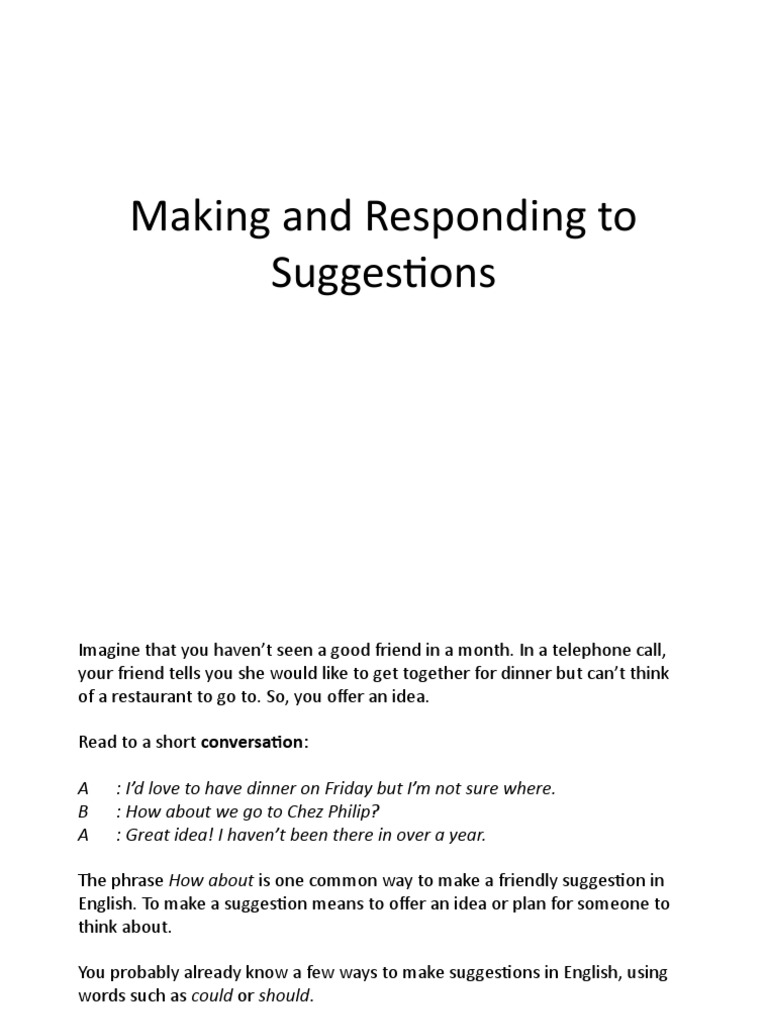Making and Responding To Suggestions | PDF | Verb | English Language