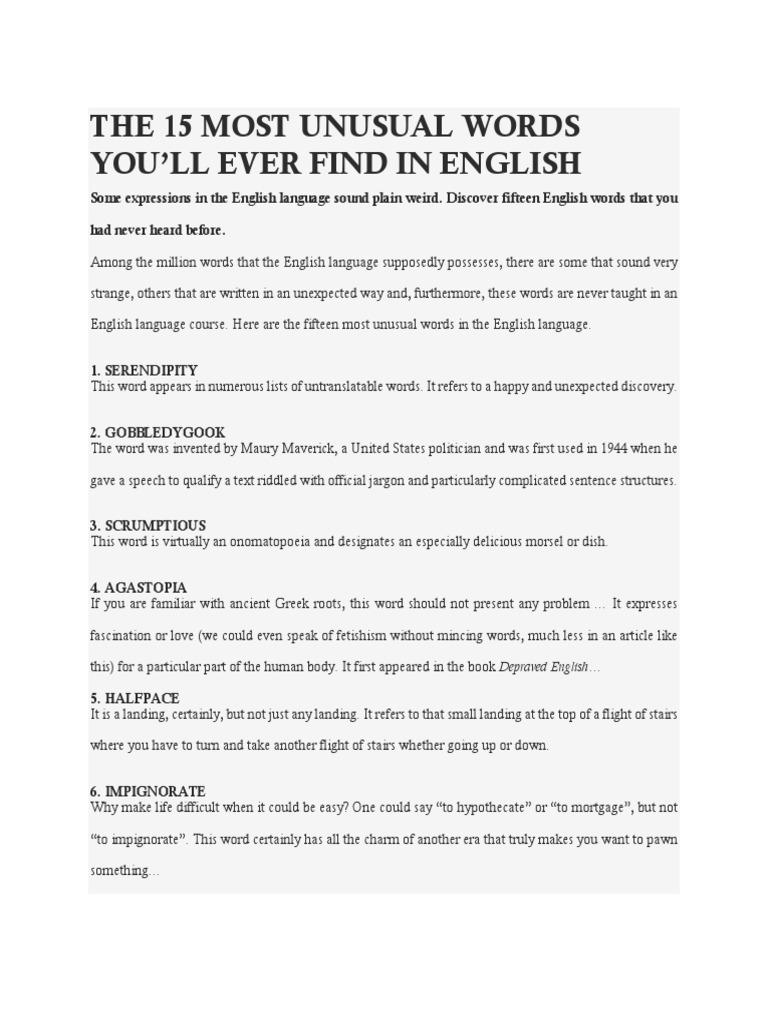 The 15 Most Unusual Words You'll Ever Find in English | PDF | Languages