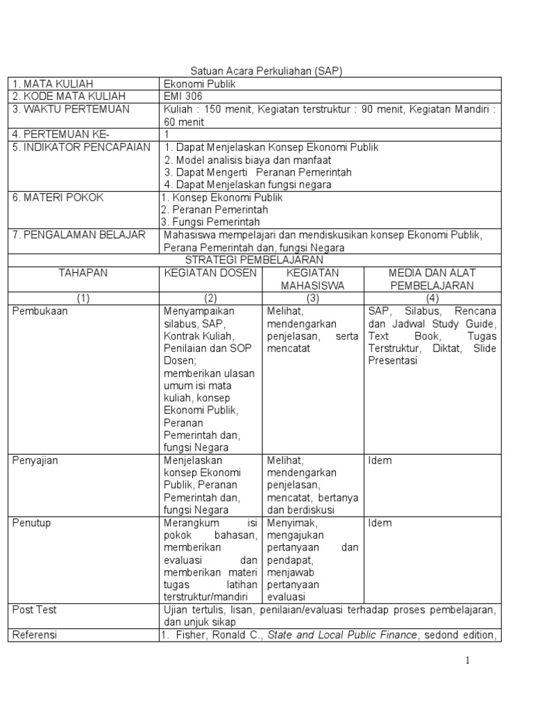 SAP KBK Ekonomi Publik EMI 306 | PDF | Karier & Perkembangan | Sains & Matematika