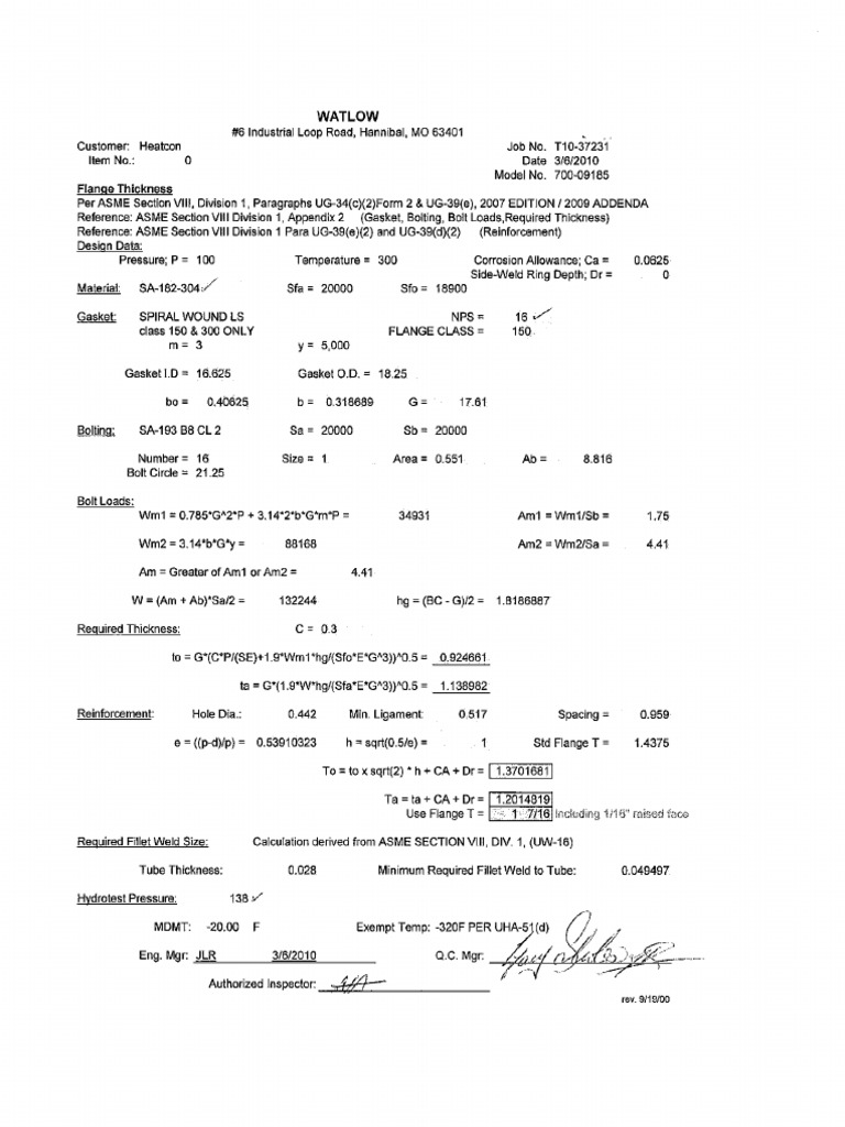 Calculation - Tube Sheet | PDF