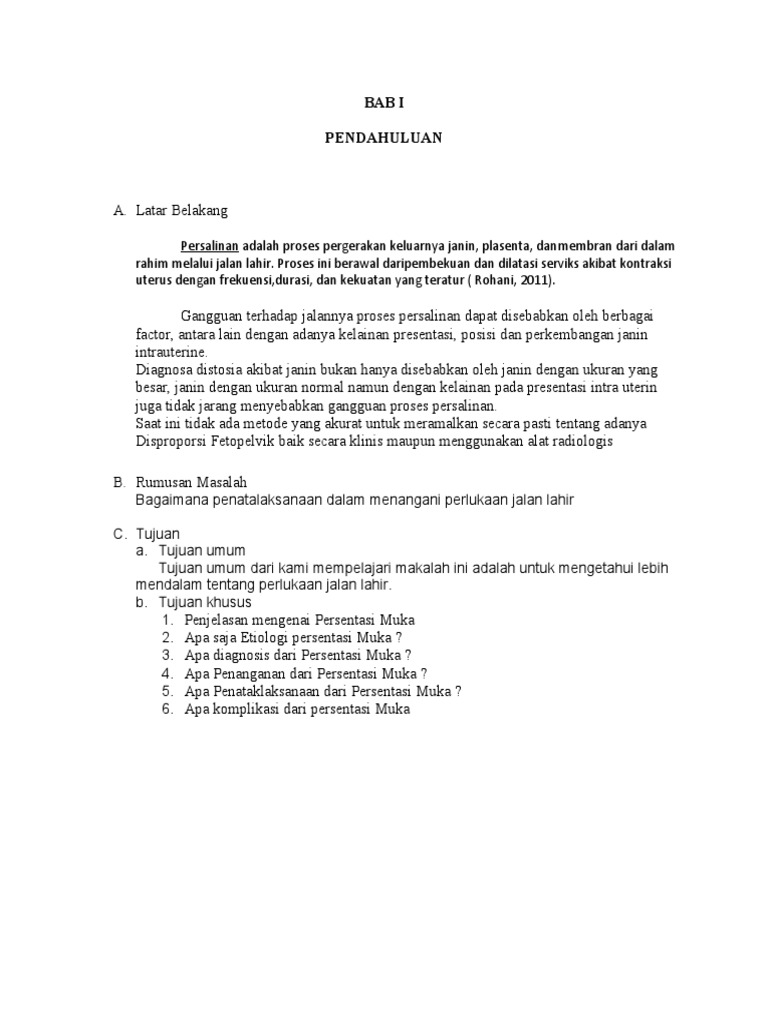 Penatalaksanaan Persalinan Muka | PDF | Kesehatan Holistik