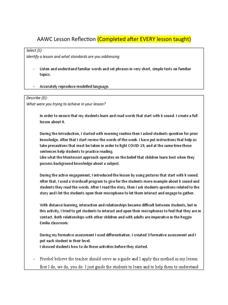 Reflection Lesson 2 | PDF | Question | Educational Assessment