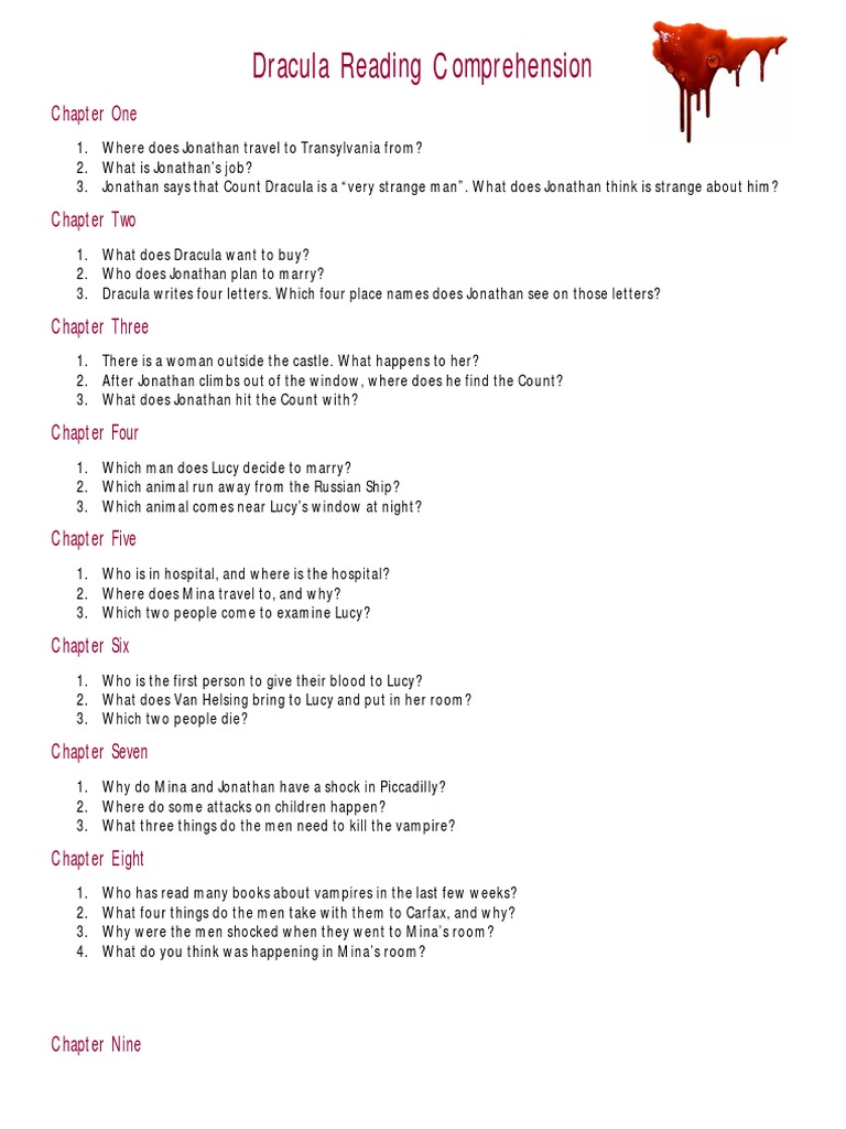 Dracula Reading Comprehension: Chapter One | PDF | Mina Harker ...