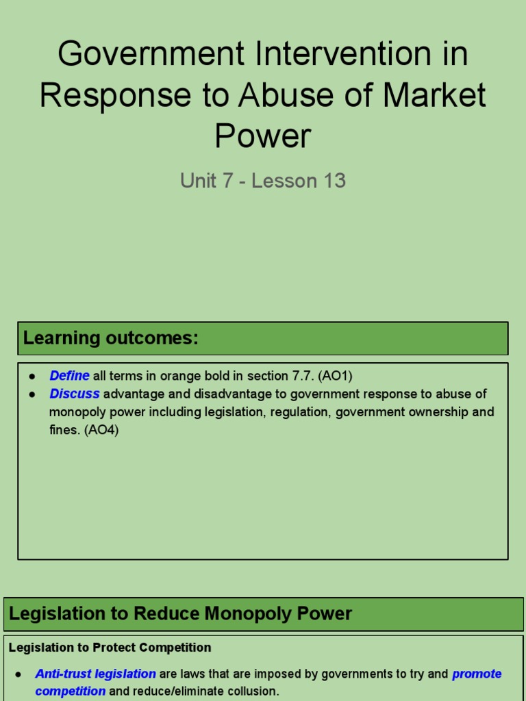 Unit 7 - Lesson 13 - Government Intervention in Response To Abuse of ...