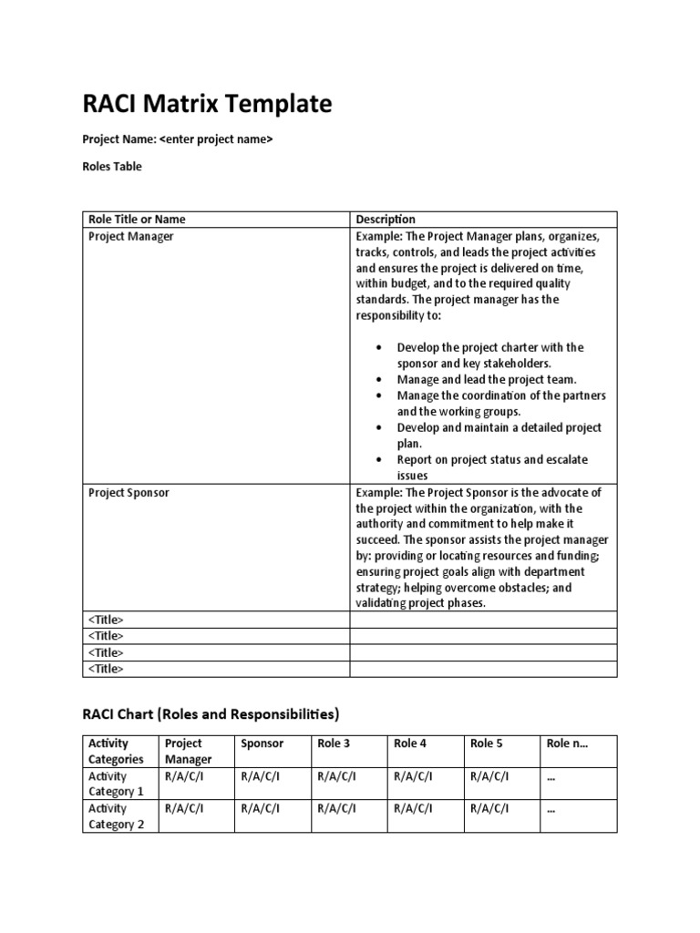 RACI Matrix Template | PDF | Business