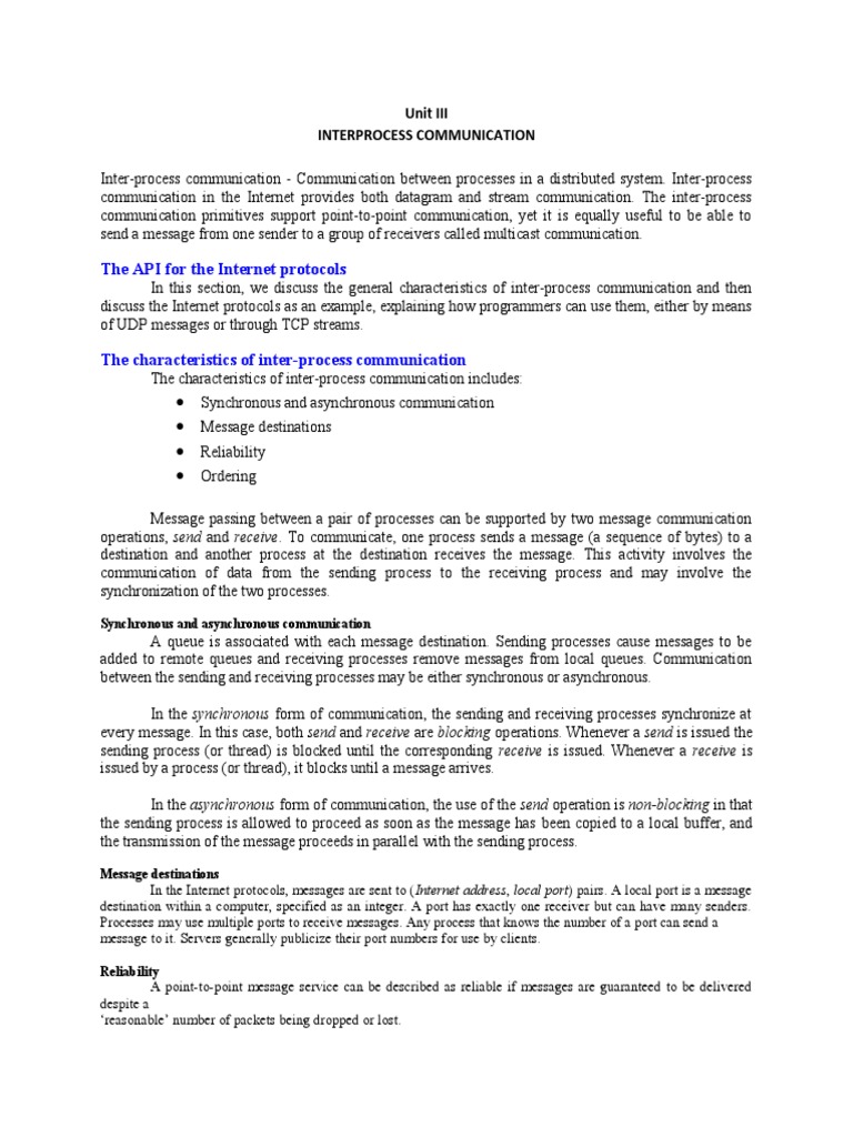 The API For The Internet Protocols: Unit III Interprocess Communication ...