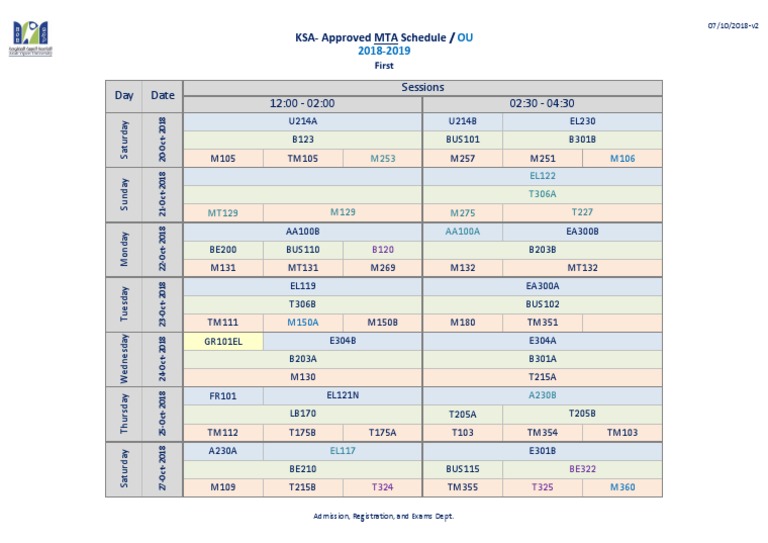 Approved KSA OU MTA Schedule 2018 2019 First 01-10-2018 v2 | PDF | Sports