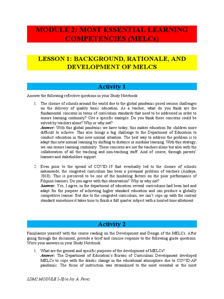Module 2: Most Essential Learning Competencies (Melcs) | PDF | Competence (Human Resources ...