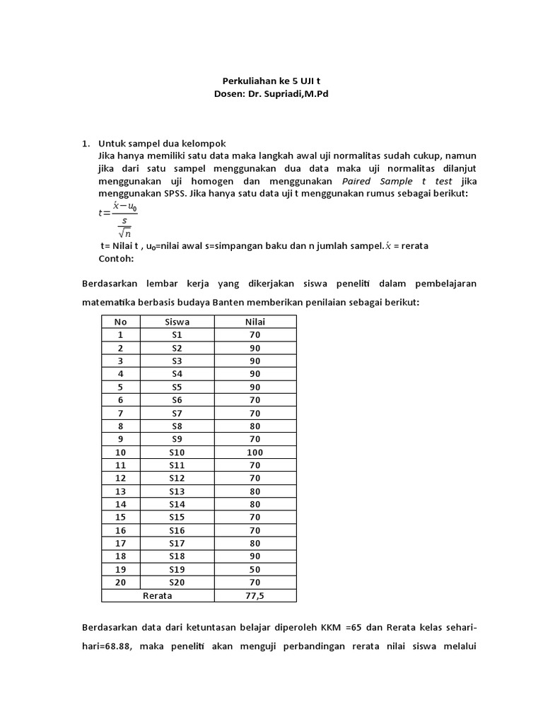 Perkuliahan Ke 5 UJI T | PDF