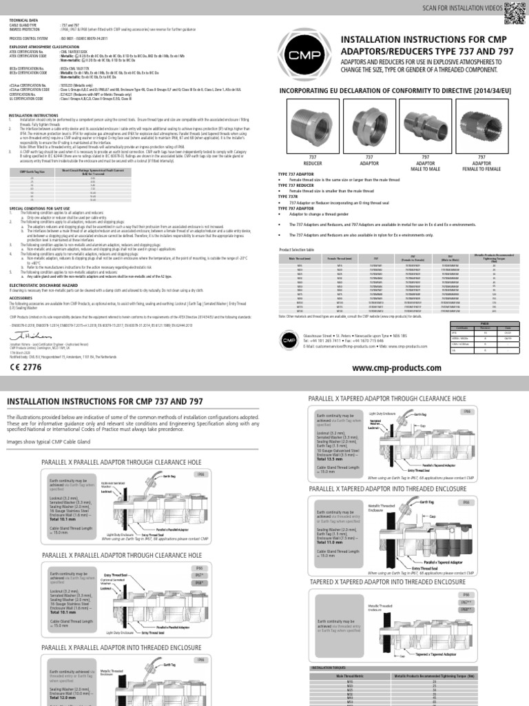 Installation Instructions For CMP Adaptors/Reducers Type 737 and 797 ...