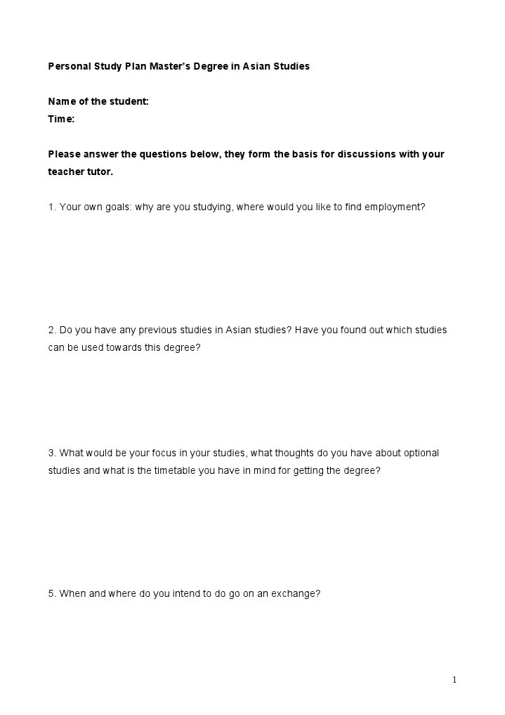 Personal Study Plan Master's Degree in Asian Studies | PDF | Career & Growth | Self-Improvement
