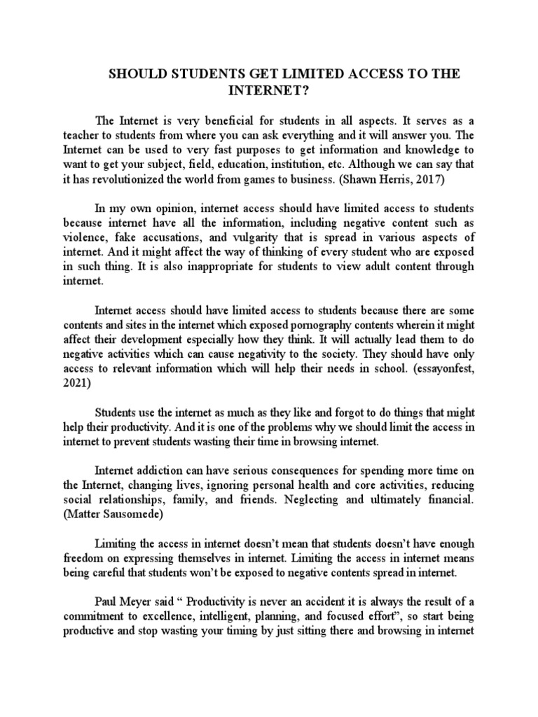 Should Students Get Limited Access To The Internet? | PDF | Essays ...